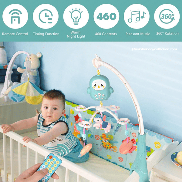 Happy Bed Bell – Musical Crib Mobile with Remote & Rotating Toys ...